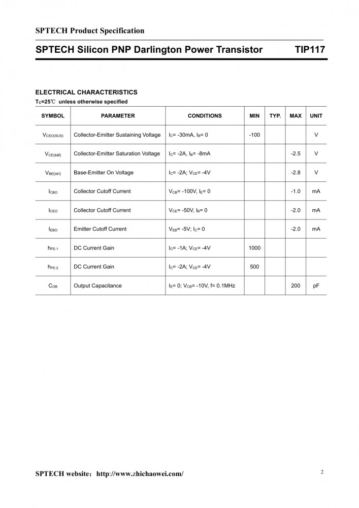 TIP117 datasheet page 2