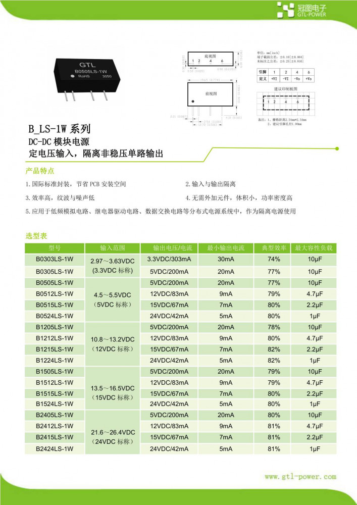 GTL-POWER B1505LS-1W datasheet page 1