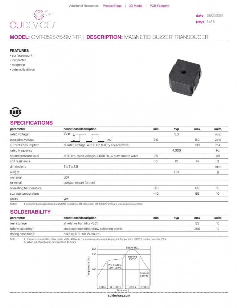 CMT-0525-75-SMT-TR datasheet page 1