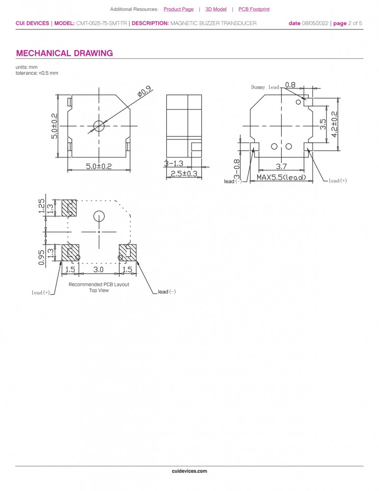 CMT-0525-75-SMT-TR datasheet page 2