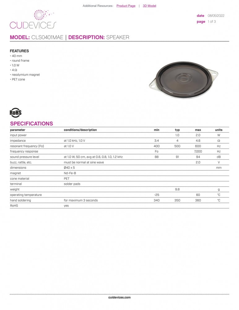 CLS0401MAE datasheet page 1