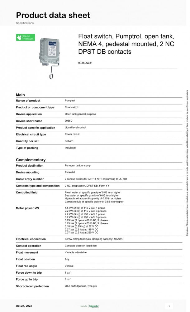9036DW31 technical document page 1