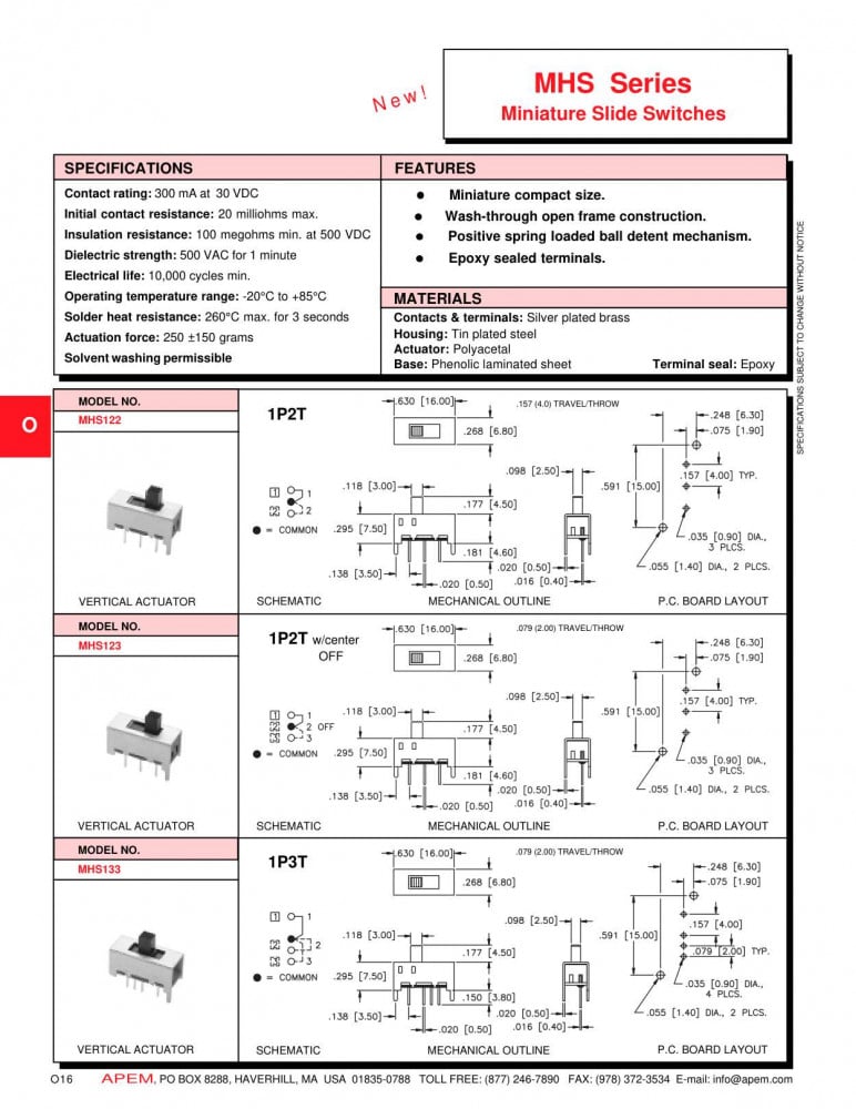 APEM MHS series datasheet page 3