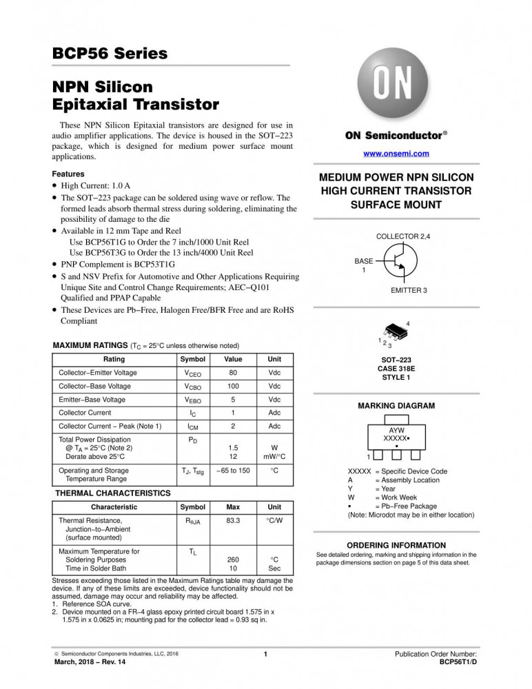 BCP56-16T3G datasheet page 2