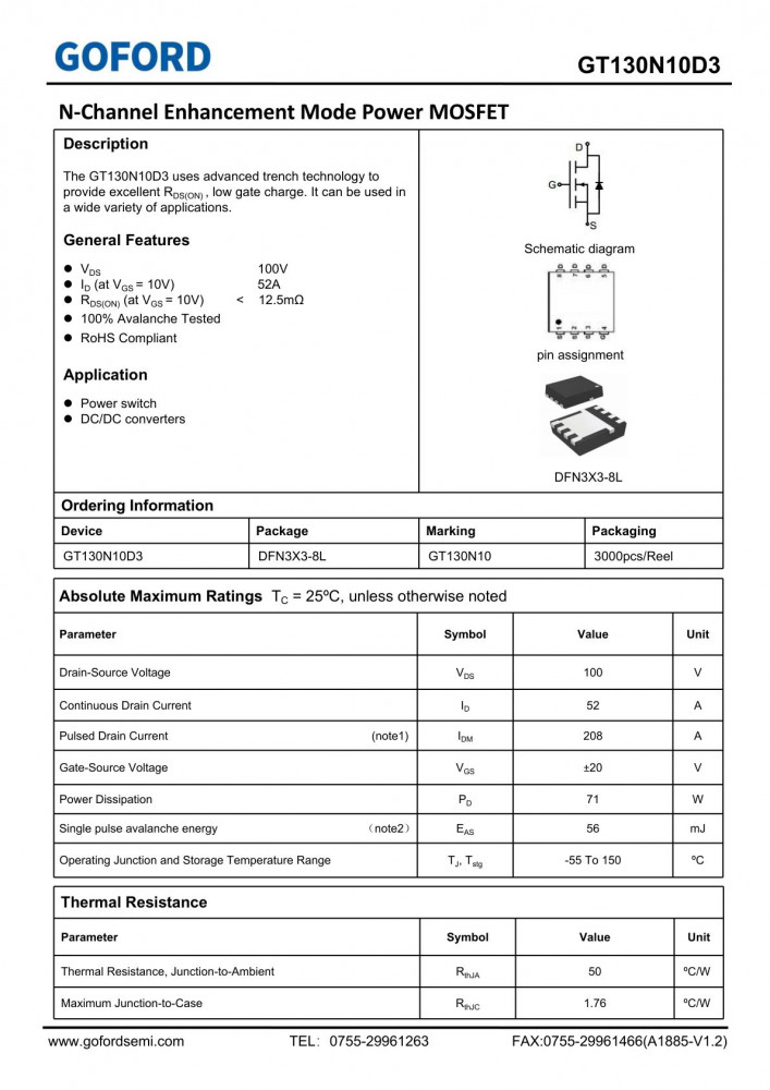 GT130N10D3 datasheet page 1