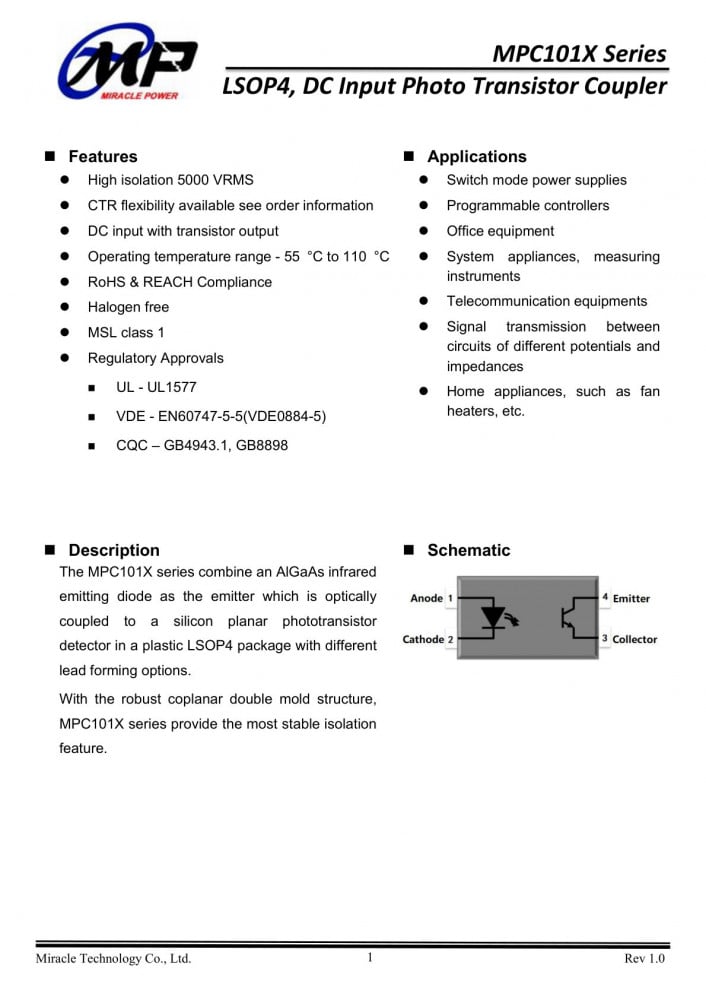 MPC1019 datasheet page 1
