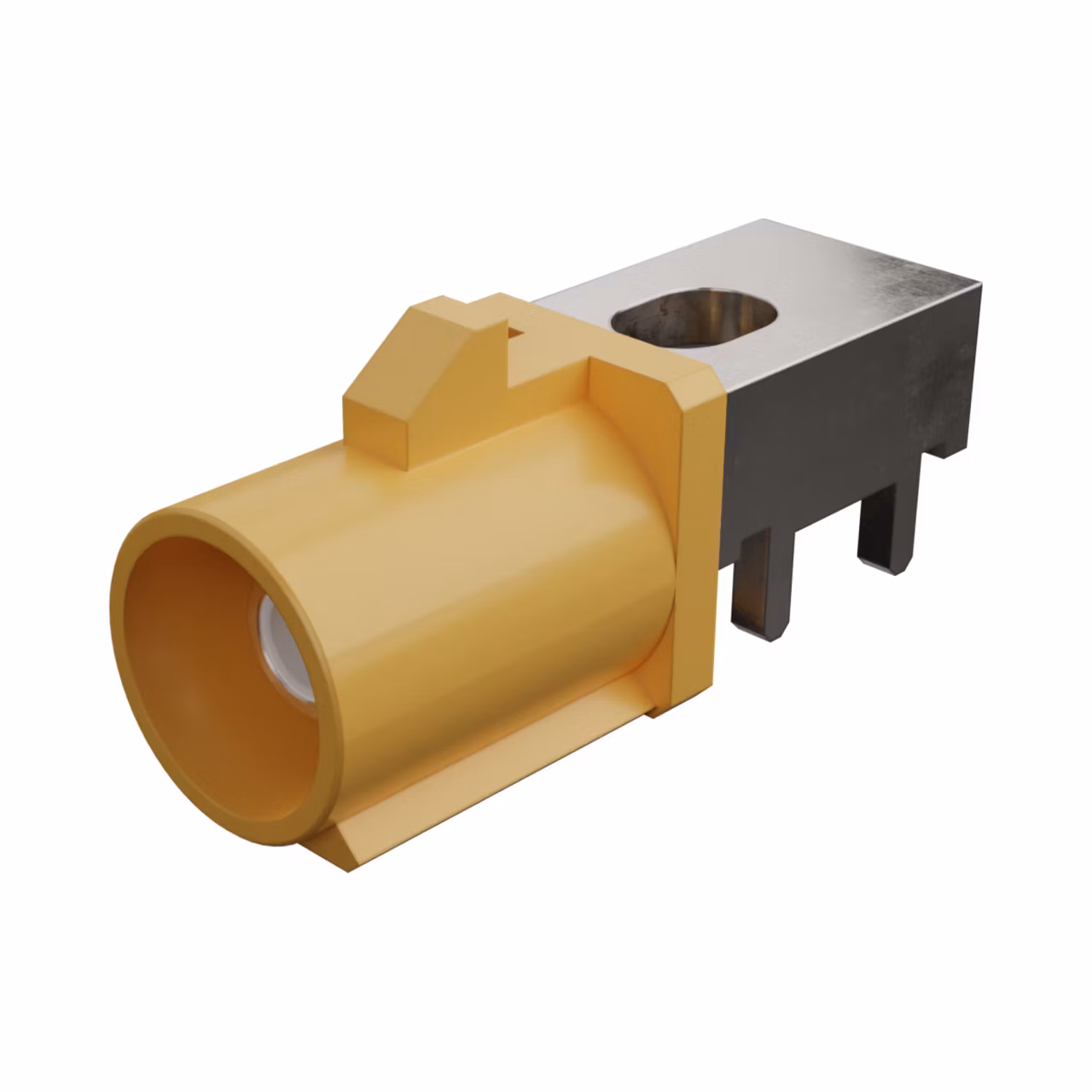 FAKRA Jack, Right-Angle, PCB Receptacle, Through Hole, Die Cast Body, Tin (Sn) Plated, Pin in Paste, Keying Code M, Pastel Orange, Tray, 50 Ohms for sale