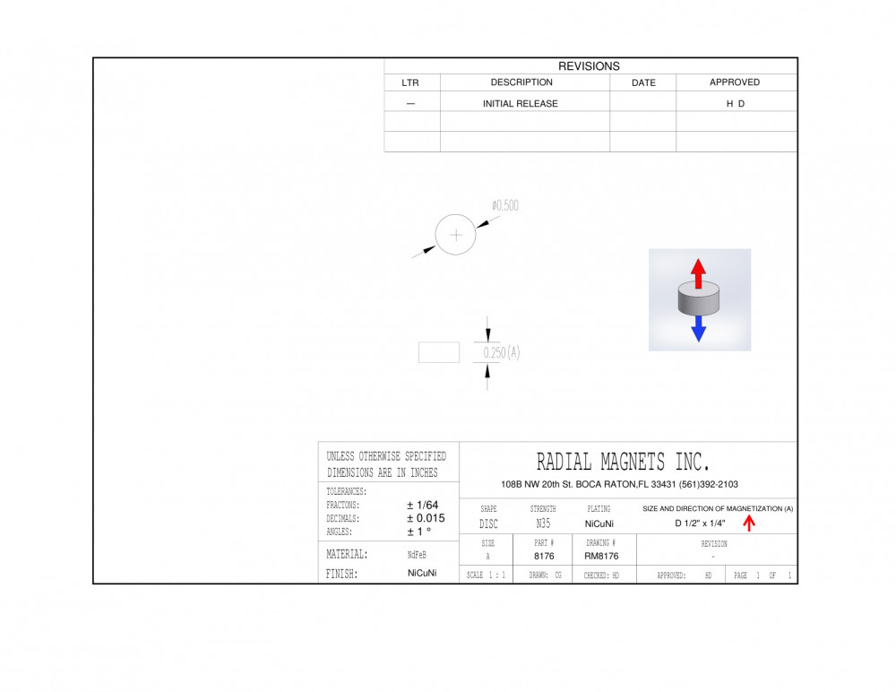 8176 NdFeB disc magnet drawing