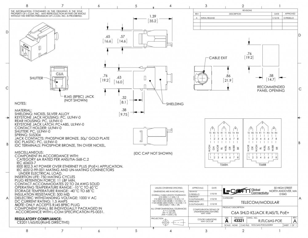 L-com RJTLC6AS-POE technical drawing