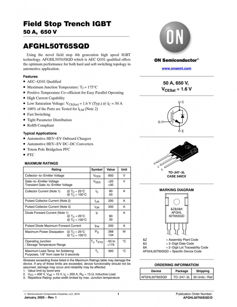 AFGHL50T65SQD datasheet page 1
