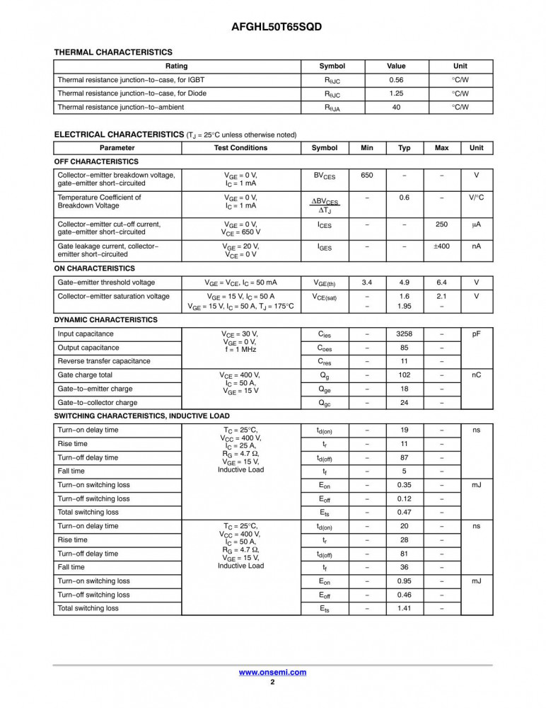 AFGHL50T65SQD datasheet page 2