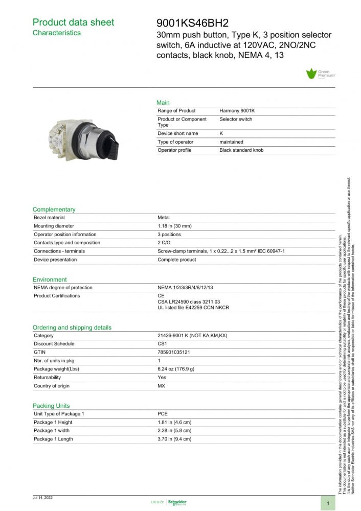 9001KS46BH2 technical document page 1
