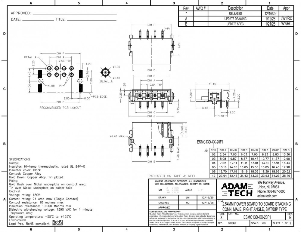ADAM TECH ESMC13D-XX-20F1 technical drawing, page 1