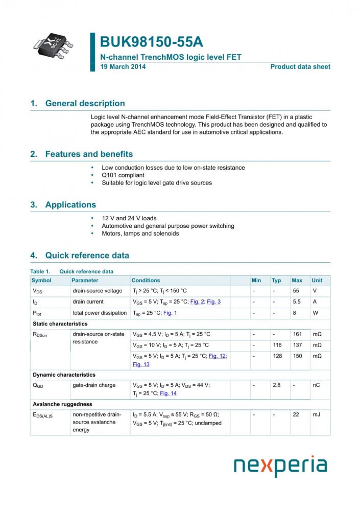 BUK98150-55A/CUF datasheet page 1