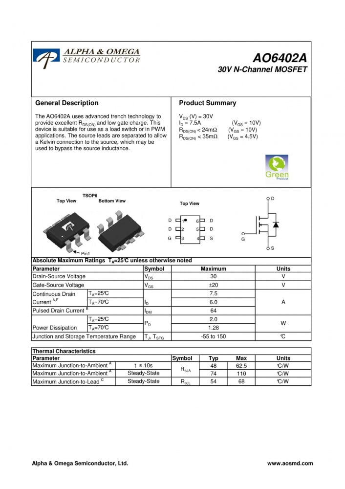 AO6402A datasheet page 1