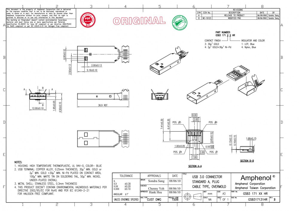 Amphenol GSB317131HR technical drawing preview