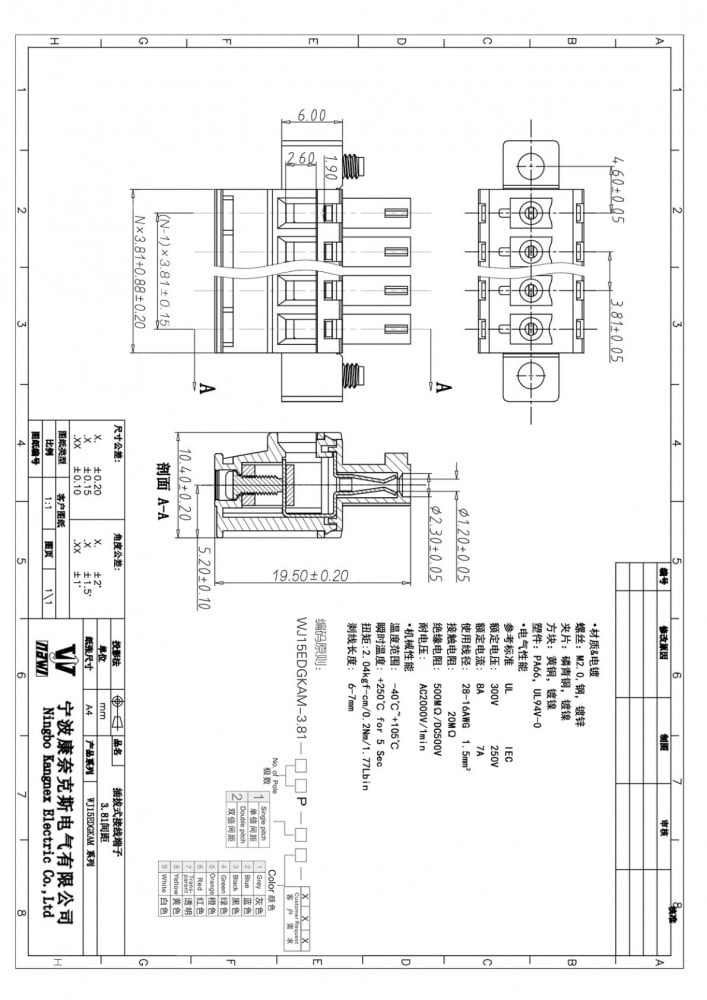 KANGNEX WJ15EDGKAM-3.81-12P-14-00A technical drawing