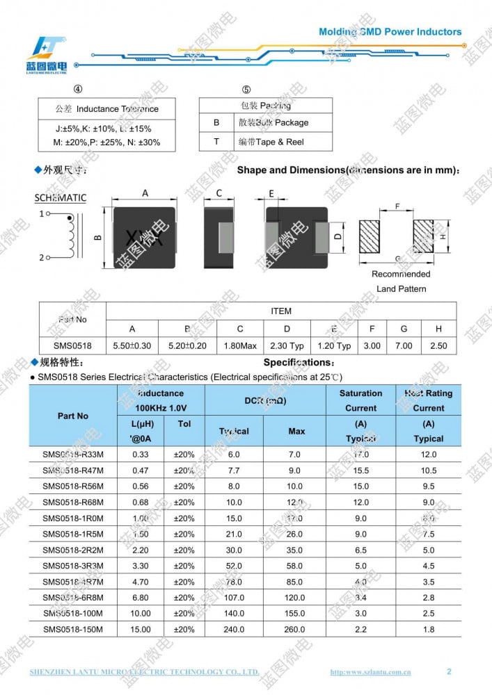 SMS0518-R47M datasheet page 2