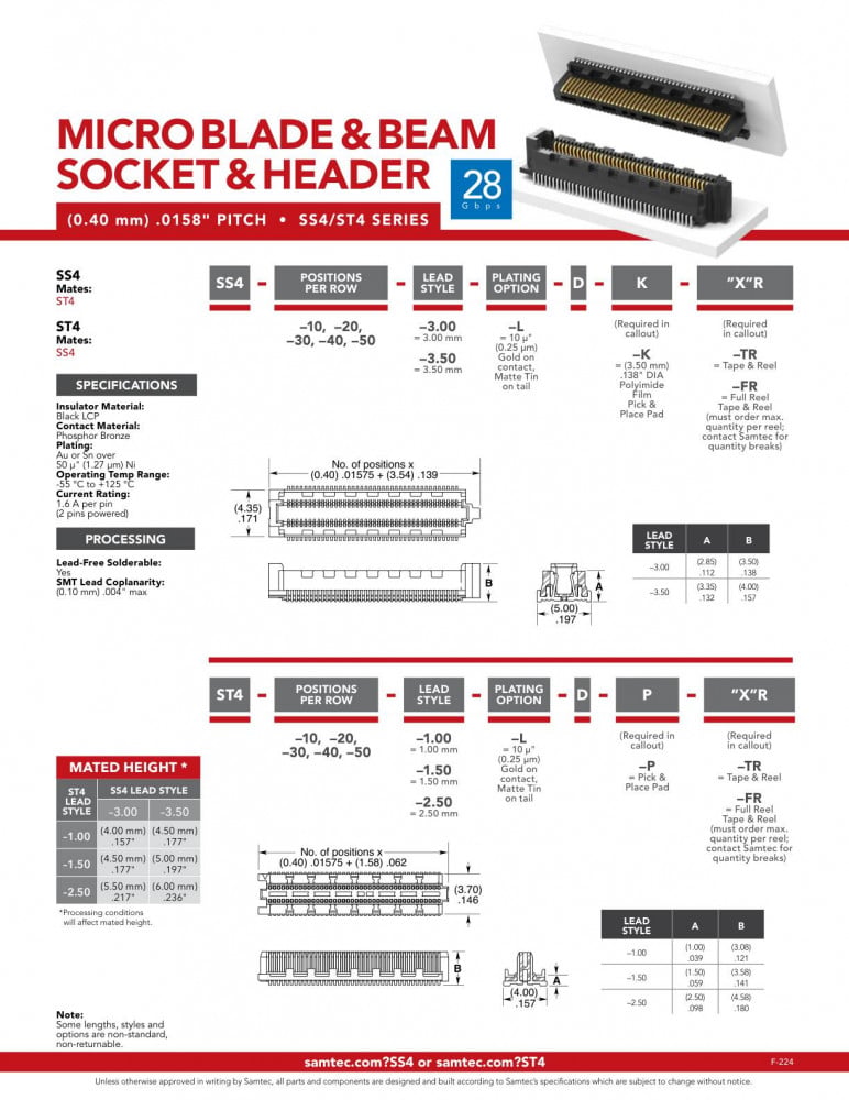 Samtec ST4 SS4 series technical document page 1
