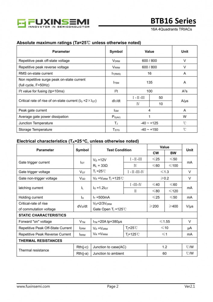 BTB16-800B technical document page 2