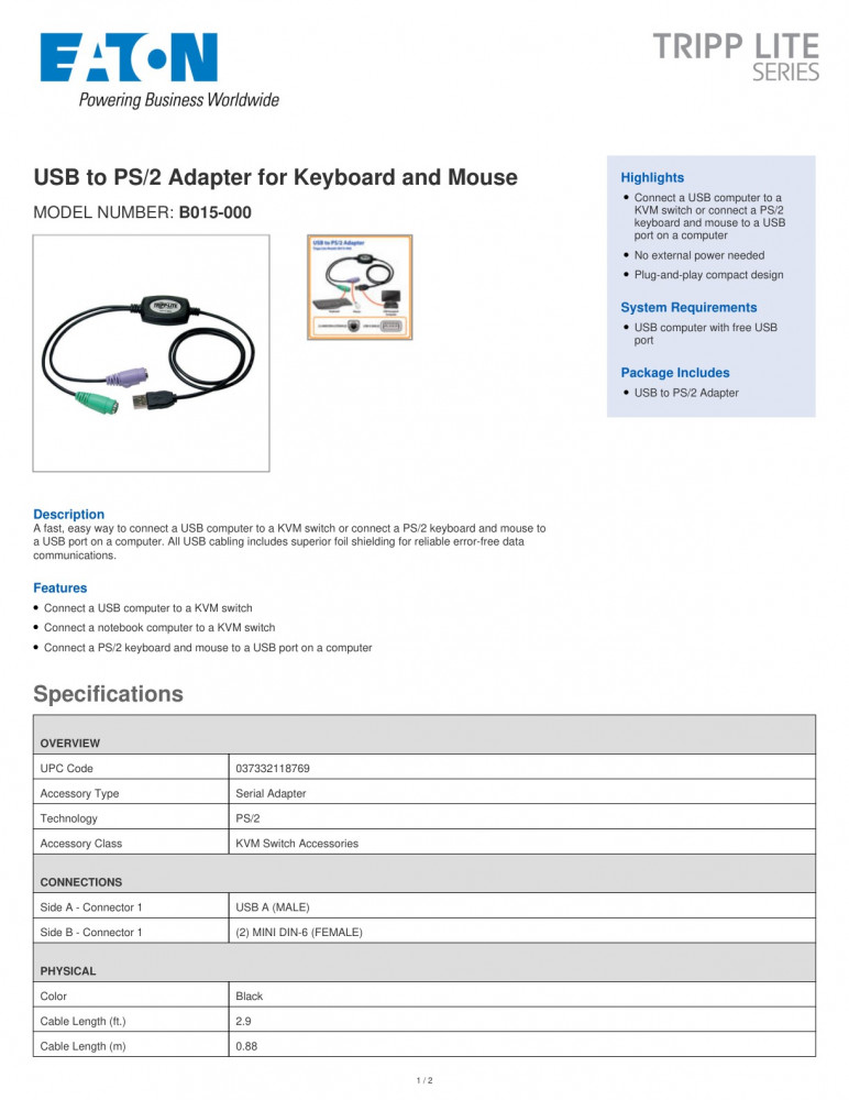 B015-000 product document image, page 1