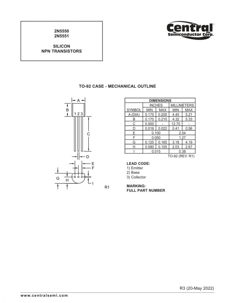 Central 2N5551 datasheet page 2