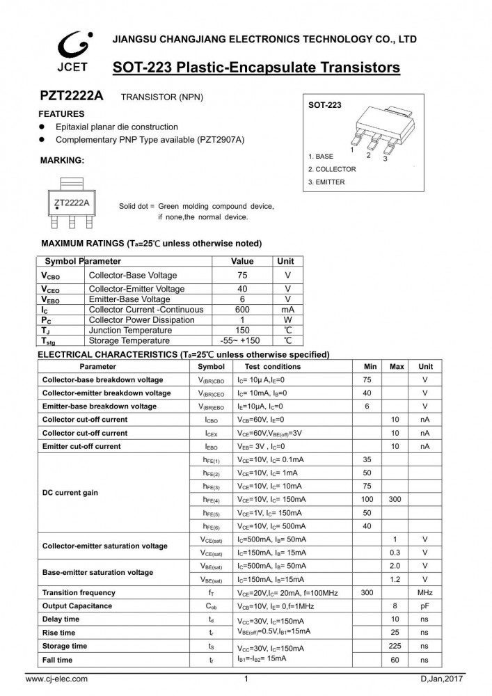 PZT2222A datasheet page 1