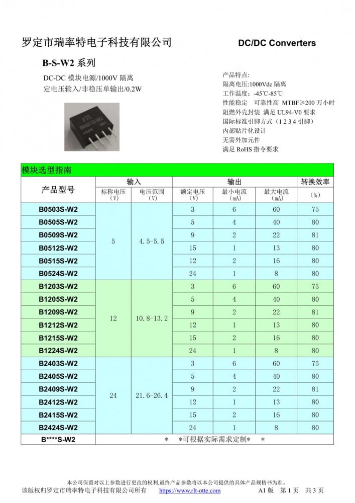 RLT B-S-W2 datasheet page 1