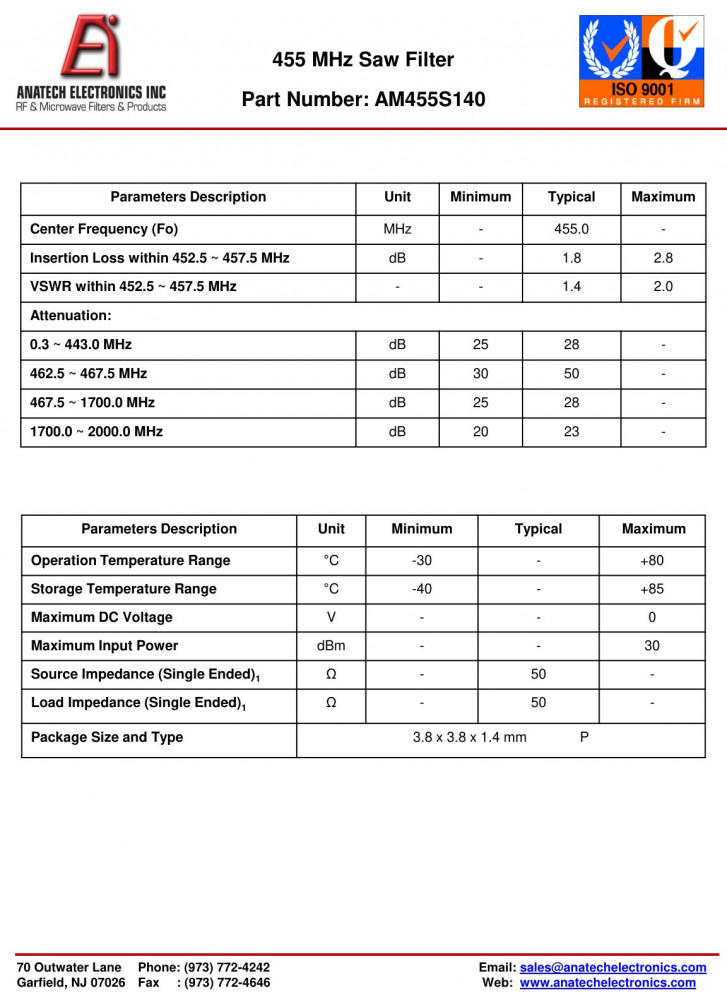 AM455S140 technical document page 1