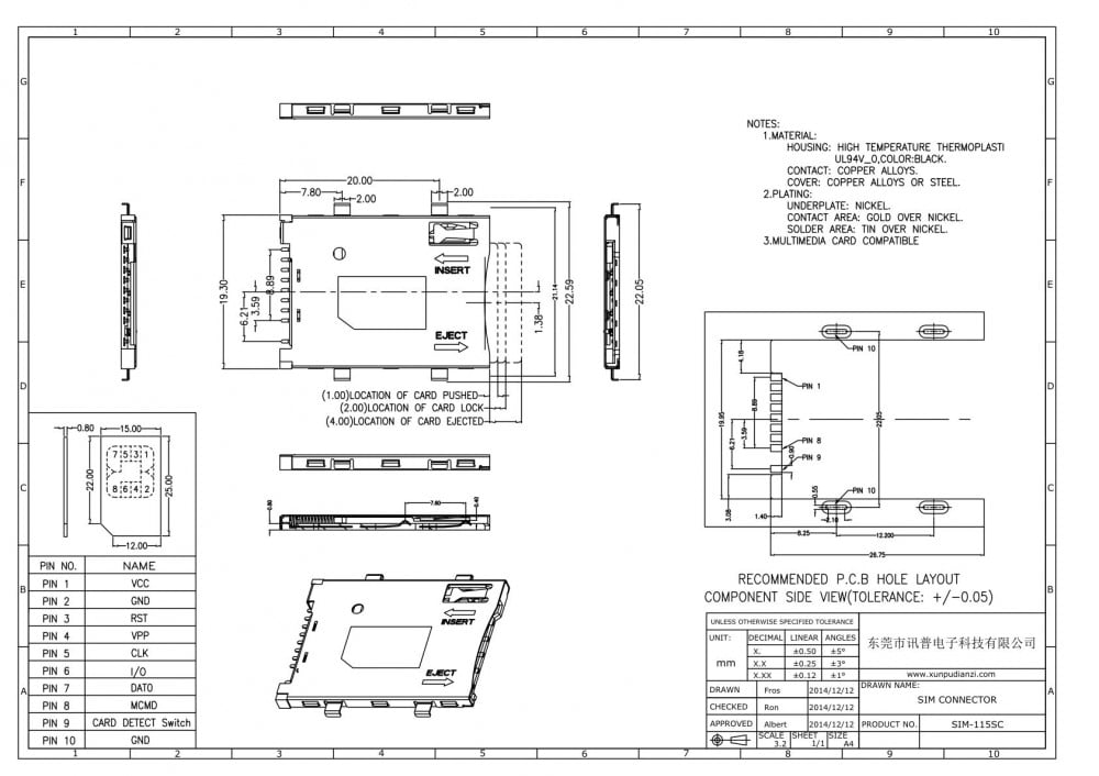 XUNPU SIM-115SC technical drawing