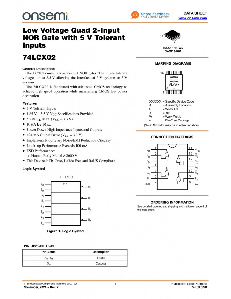 74LCX02 datasheet page 1