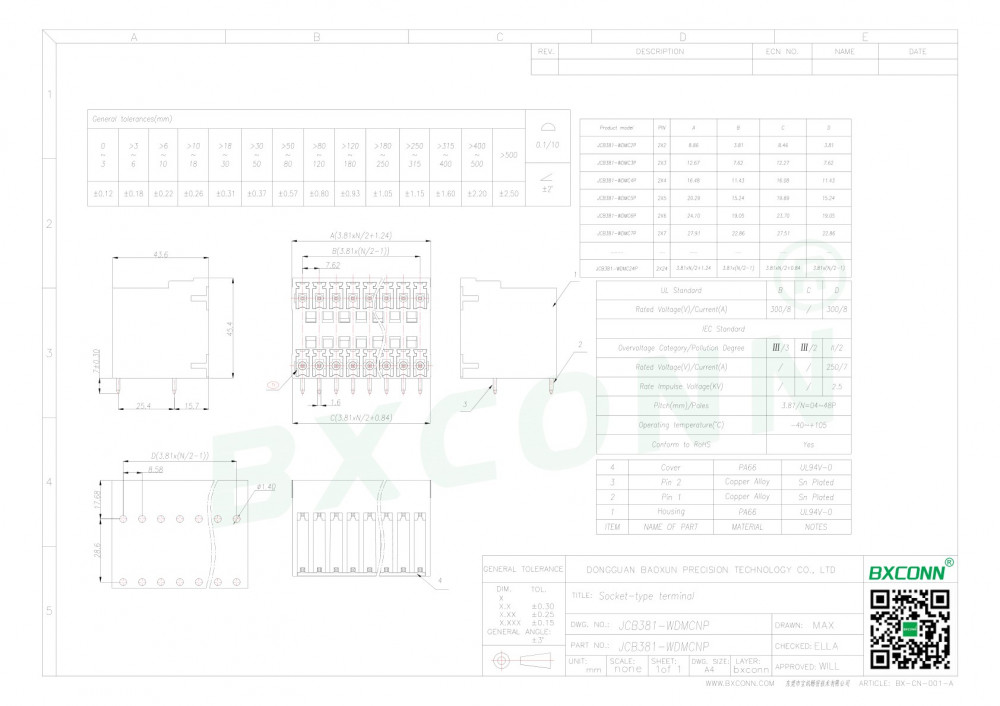 BXCONN JCB381-WDMCxP product drawing