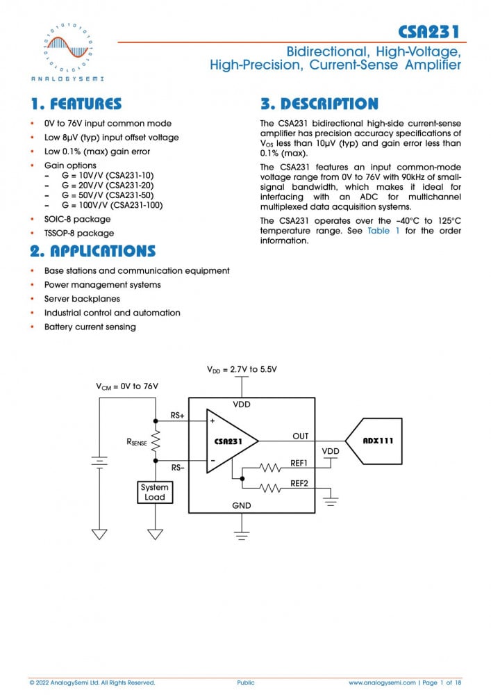 CSA231 datasheet page 1