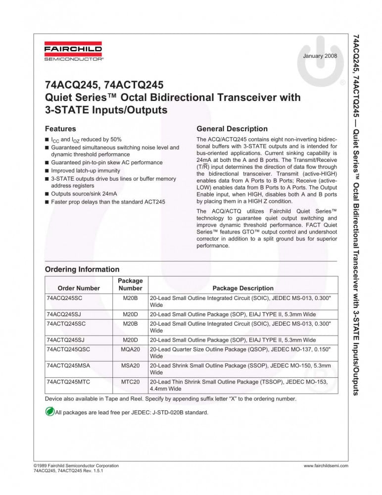 74ACTQ245MTC-G datasheet page 1