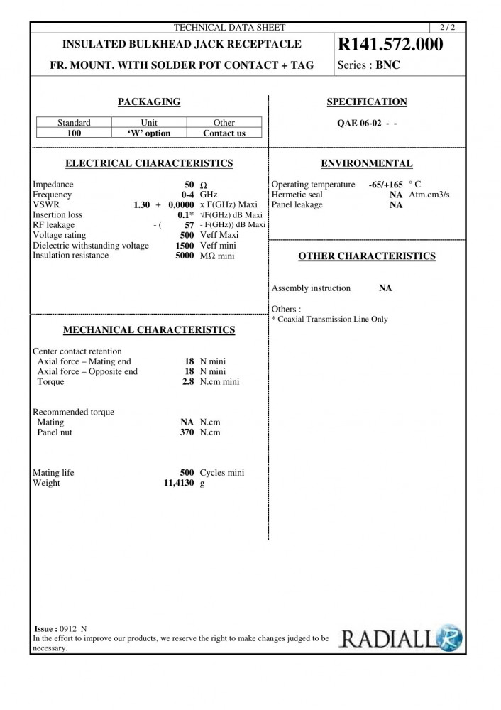 Radiall R141572000 technical document page 2