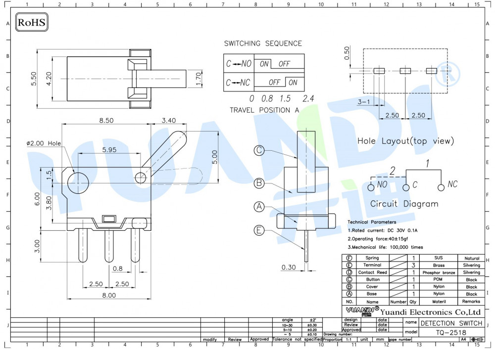 YUANDI TQ-2518 detection switch drawing
