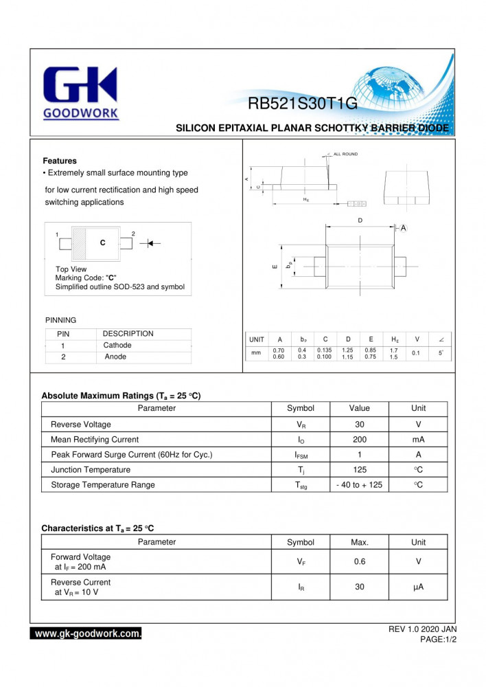 RB521S30T1G-GK technical document page 1