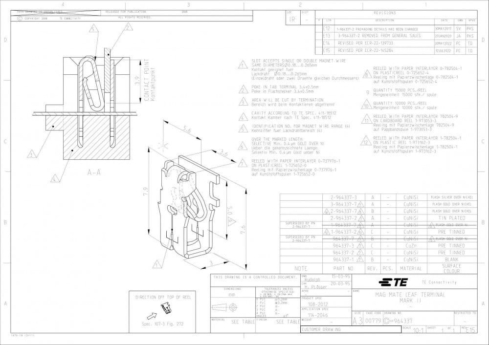 TE Connectivity 2-964338-7 controlled drawing preview