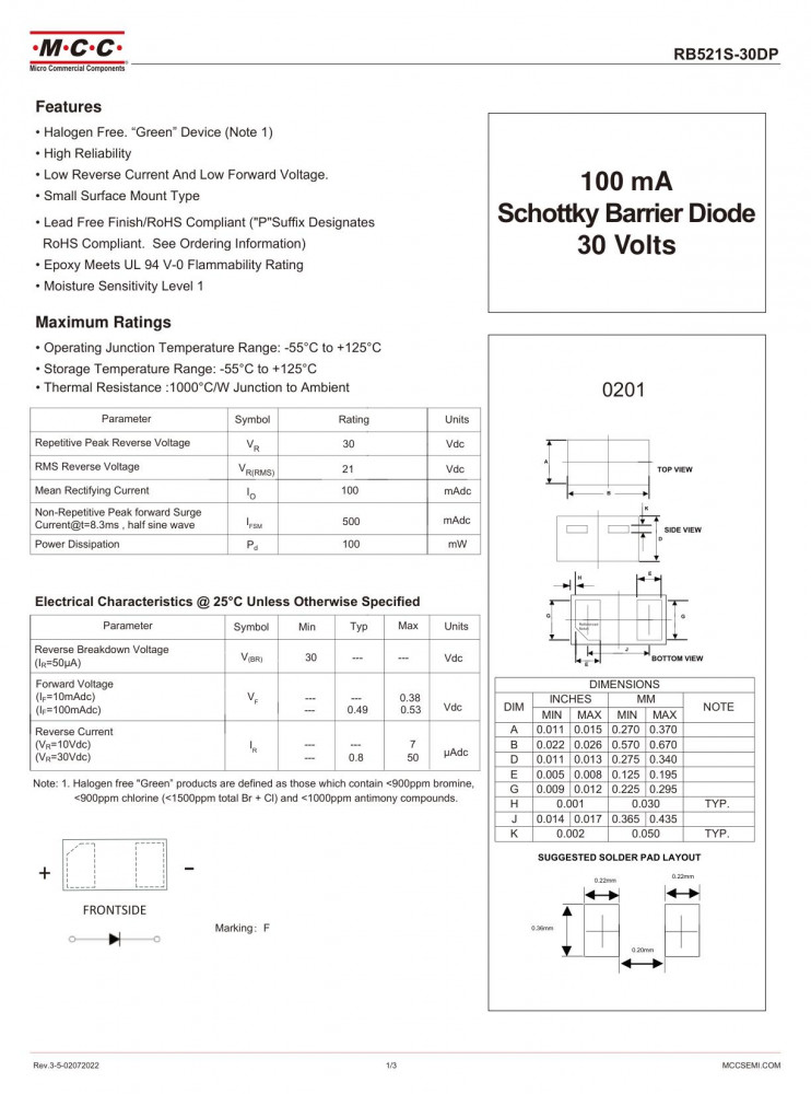 RB521S-30DP-TP datasheet page 1