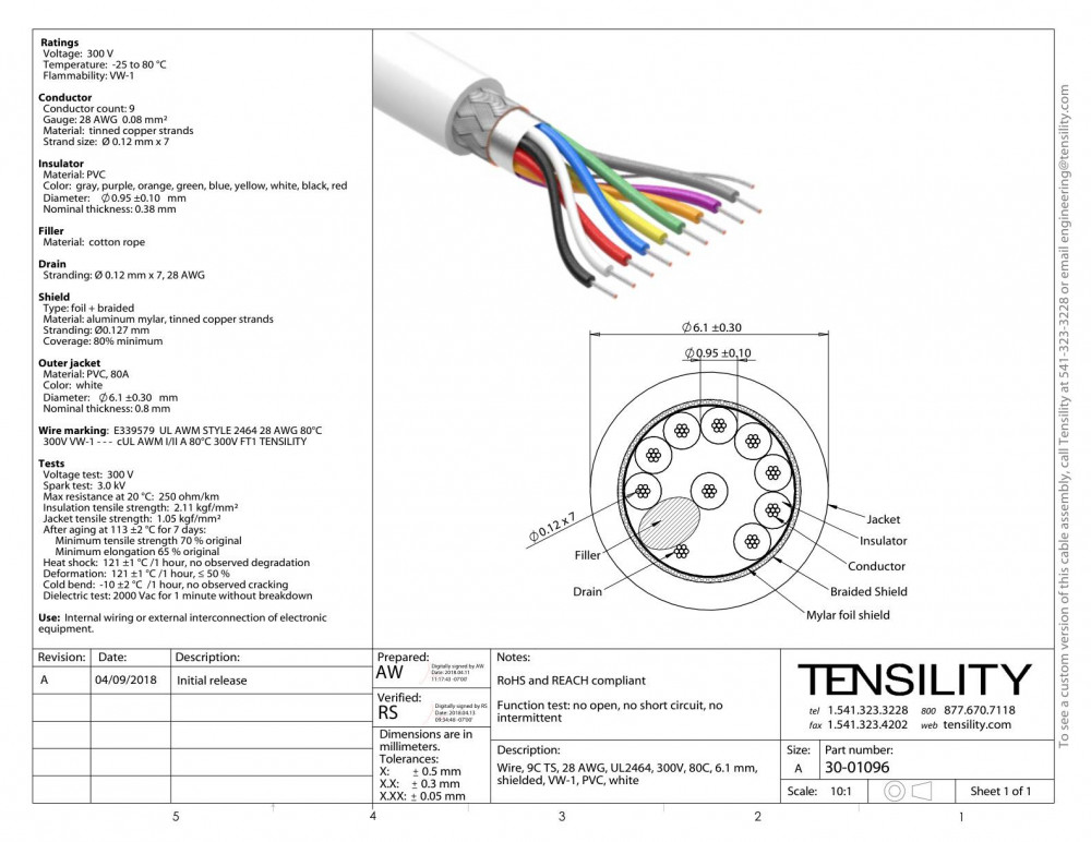 Tensility International 30-01096 cable product drawing