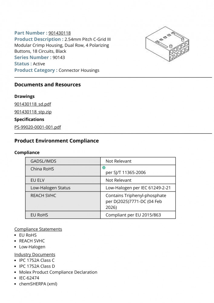 Technical document image 1 for MOLEX 901430118