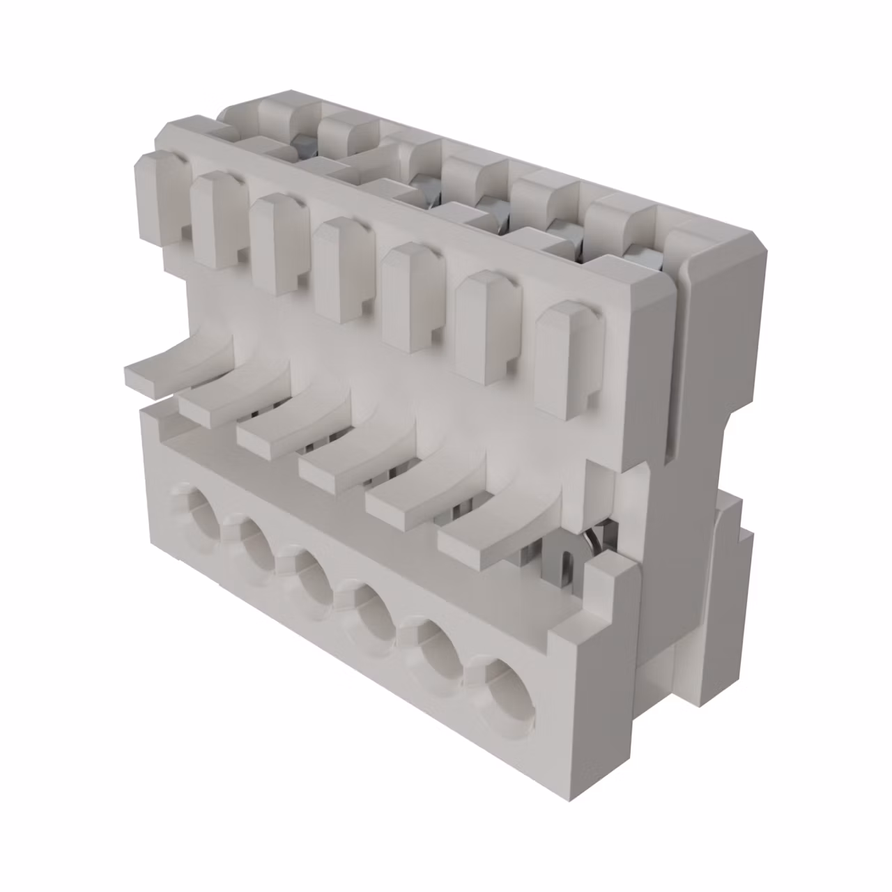 Appli-Mate RAST 2.5 IDT Housing, 2.50mm Pitch, Female, 6 Circuits, Beaded Terminal, All Position Keys, Slotted Endwalls, Polarizing Rib Between Circuits 2 & 3, Blue Color Stripe for sale