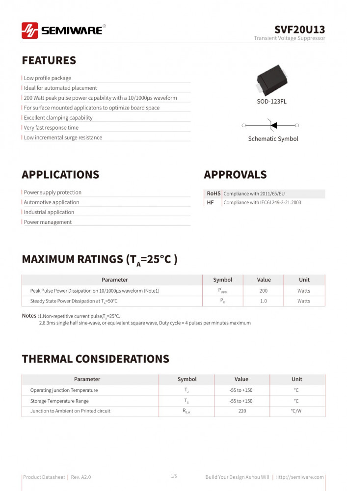 SVF20U13 datasheet page 1