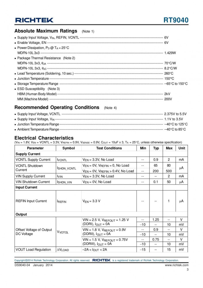 RT9040GQW datasheet page 3