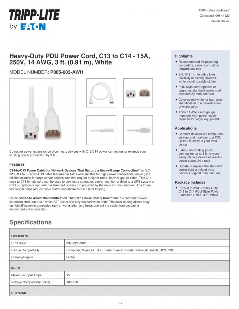 P005-003-AWH technical document page 1