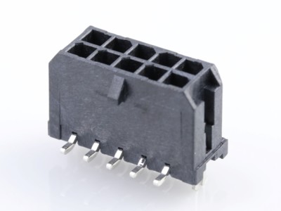 Micro-Fit 3.0 Vertical Header, 3.00mm Pitch, Dual Row, 10 Circuits, with  PCB Press-fit Metal Retention Clip, 1.52µm Matte Tin Plating, Glow-Wire Capable, Black, Tape  and Reel for sale