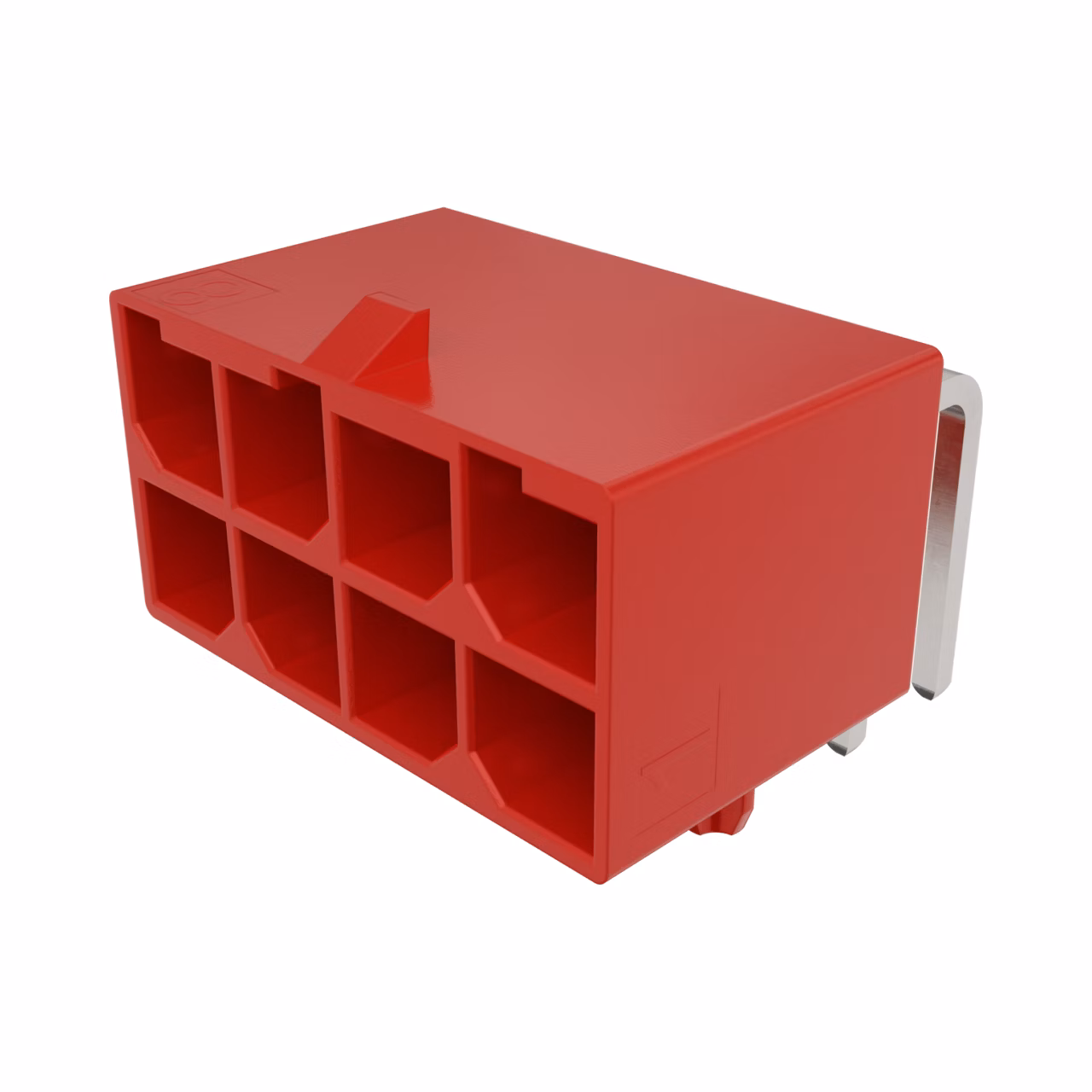 Mega-Fit ColorLock Right-Angle Header, 5.70mm Pitch, Through Hole, Dual Row, 8 Circuits, Matte Tin (Sn) Plating, 3.60mm Tail Length, Glow-Wire Capable, Tray, Red for sale