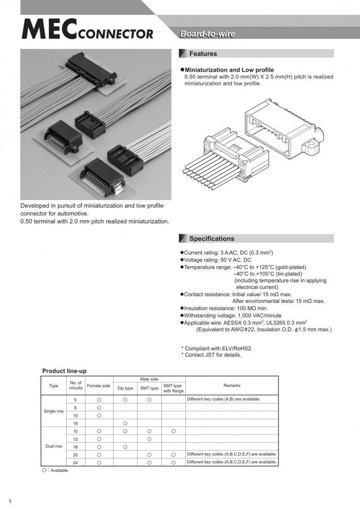 JST MEC connector document page 1