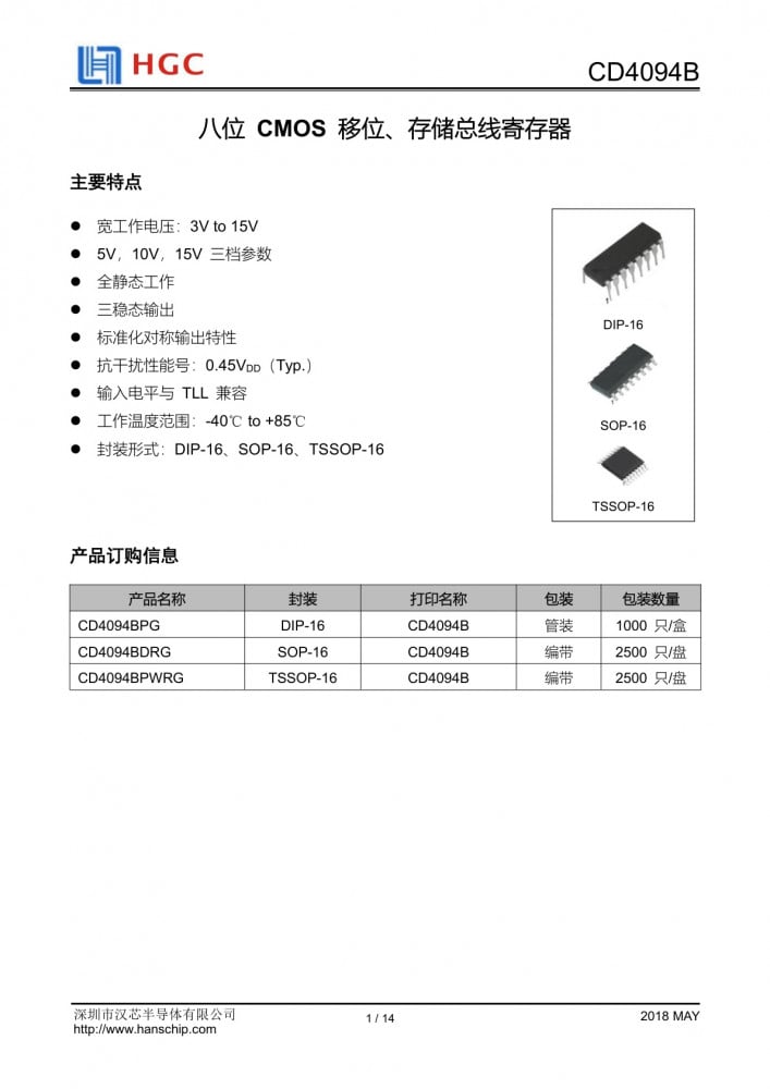 CD4094BDRG datasheet page 1