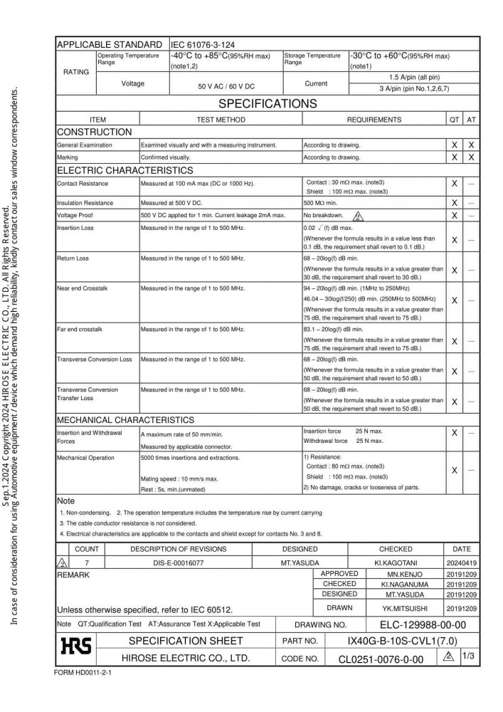 HRS IX40G-B-10S-CVL1(7.0) specification sheet page 1